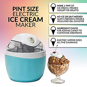 Nostalgia Electric Ice Cream Maker - Old Fashioned Soft Serve Ice Cream Machine Makes Frozen Yogurt or Gelato in Minutes - Fun Kitchen Appliance - Modern Style - Blue - 1 Pint