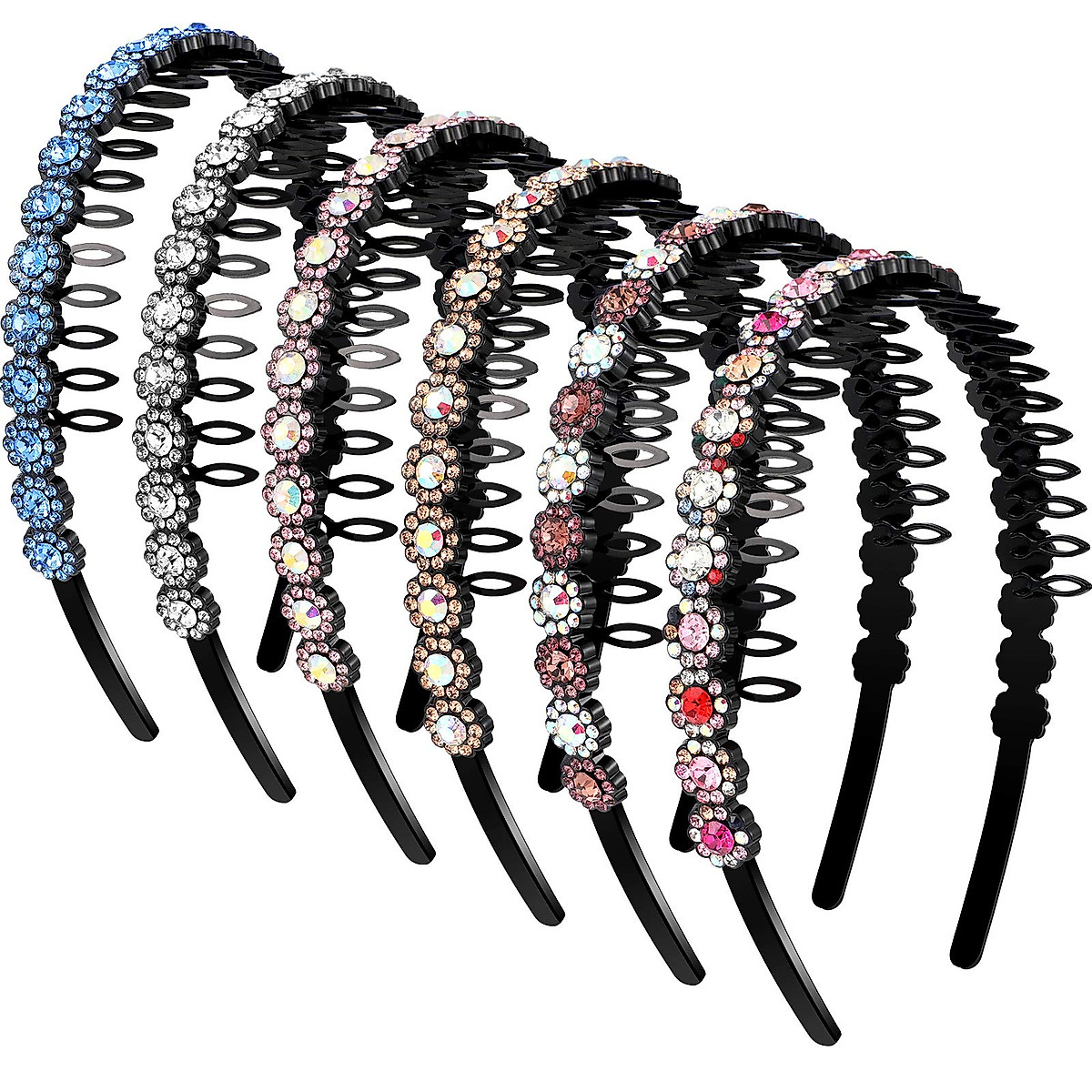 Hoteam Chic Flower Style Crystal Rhinestone Beaded Headbands with Comb for Women and Girls - Non-Slip Hair Accessories