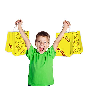 gisgfim 16 Pcs Softball Party Treat Bags Favor Softball Goodie Treat Bags Softball Present Bags Kraft for Sport Softball Theme Birthday Party Decorations Supplies