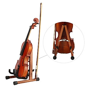 Neboic Ukulele Stand, Wood Violin Stand with bow holder, Wooden Stand for Mini Small Guitars, Banjo and Mandolin (Cherry)