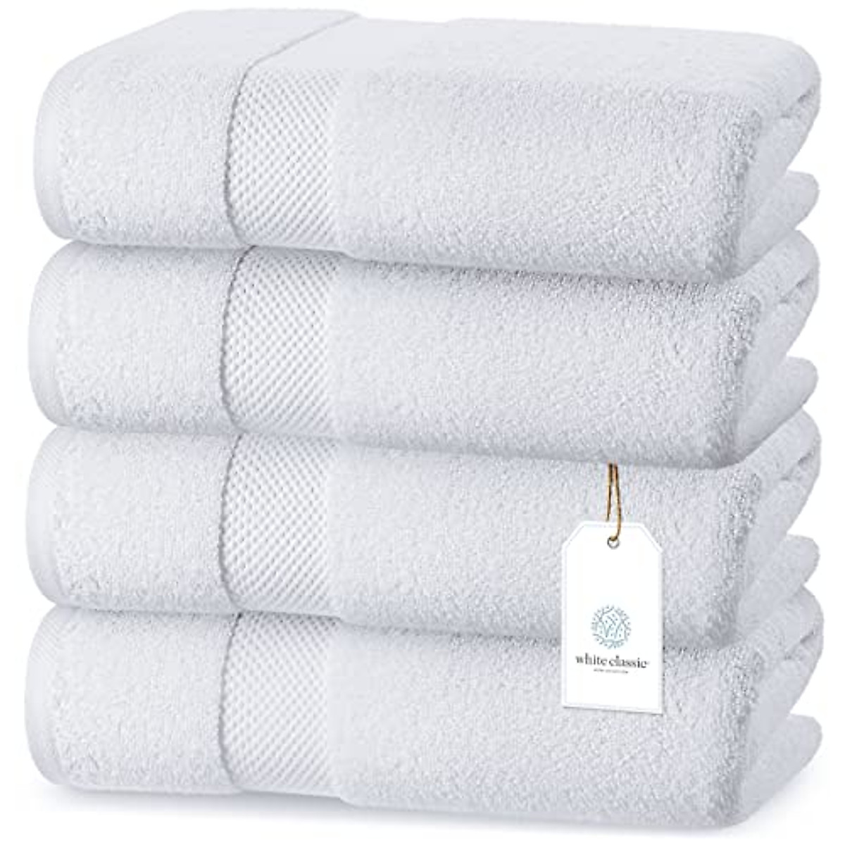 White Classic Luxury Bath Towels Large - Cotton Hotel spa Bathroom Towel |30x56 | 4 Pack | White