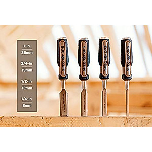 Spec Ops Tools Wood Chisel Set with High-Carbon Steel Blades, Shock-Absorbing Grip, 4-Piece, 3% Donated to Veterans