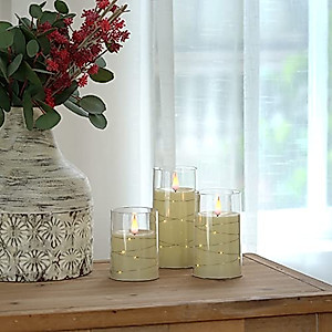 Amagic Flameless Candles with Flickering String Lights, LED Battery Operated Candles, Embedded String Light Candle with Remote and Timers for Home Decoration, Ivory, Set of 3