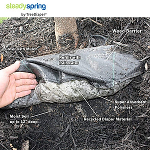 SteadySpring 24" Smart 30-Day Tree Watering Mat - AUTO Refills with RAIN and Slow Releases As Plant Needs - for Root Balls 11" - 15" Dia Slow Release Technology Prevents Over and Under Watering (1)