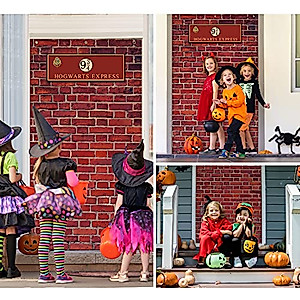 Brick Wall Backdrop Platform 9 and 3/4 King's Cross Station, Party Backdrop Door Curtains for Halloween Party, Christmas, Birthday Gifts, Outdoor and Indoor Photo Props Brick Wall Decoration, Red