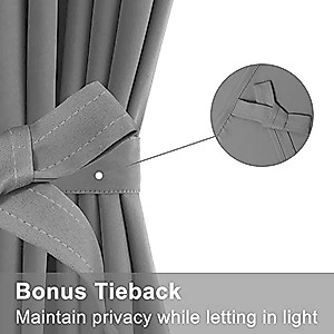 XWZO Door Curtains for Door Window, Thermal and Room Darkening Curtains for French Door, Rod Pocket Blackout Curtains for Kitchen, 25 x 40 inches Long, Grey, 1 Panel