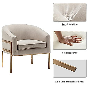 Aklaus Barrel Chairs Modern Arm Chair with Gold Metal Legs Upholstered Reading Accent Chair Club Chair with Removable Seat Cozy Sigle Sofa Chair Round Armchair for Living Guset Room Bedroom