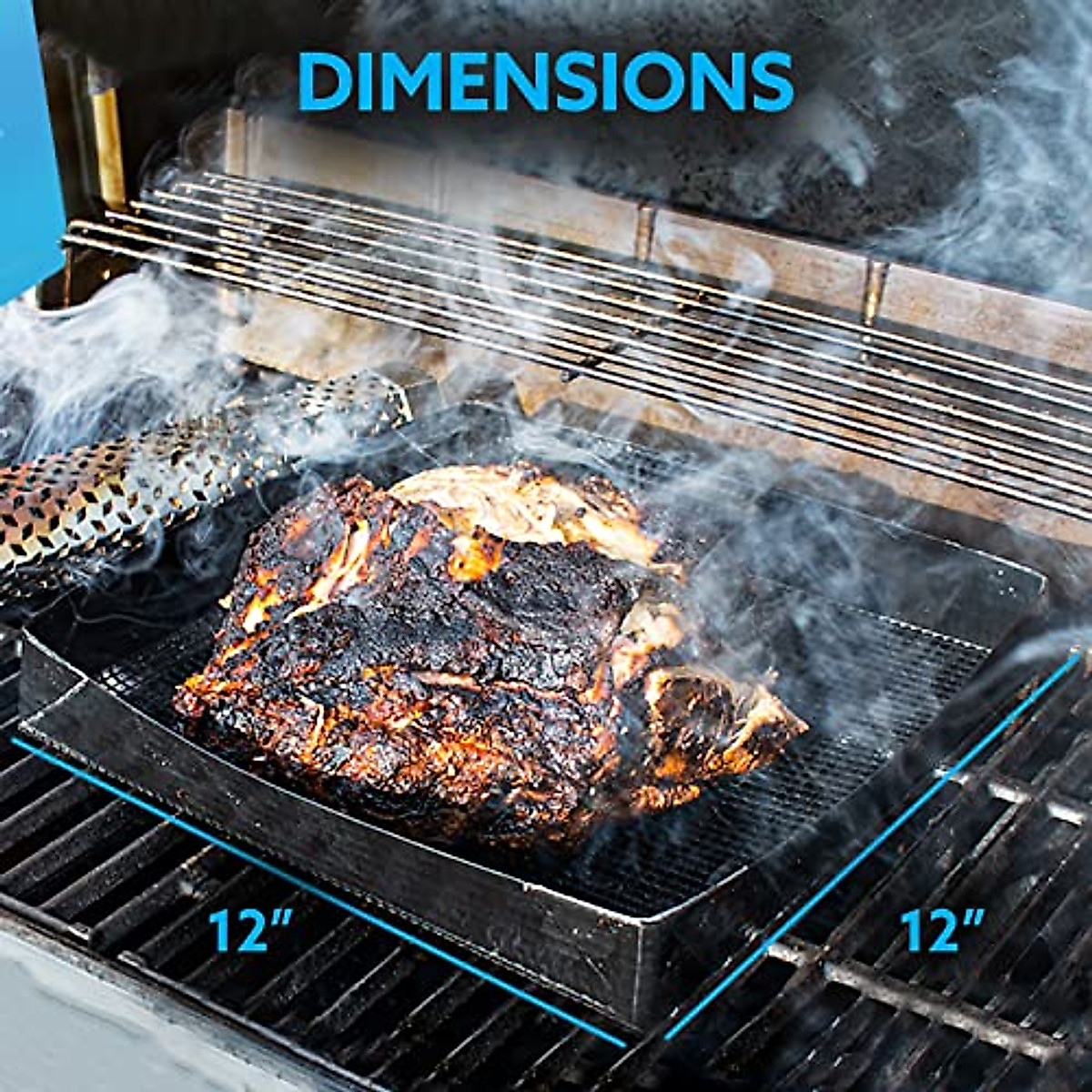 Kona Vegetable Grill Basket - 12" X 12" Non Stick Mesh for BBQ, Pellet Grills, Smokers - Great for Fish, Veggies, Kabobs, Fruit, Nuts, Smoking Cheese