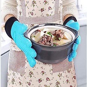 SkyC- Oven Gloves, Pot Holder, Oven Mitts, Cooking Gloves, Grilling Gloves, Kitchen Mittens, Heat Resistant, BBQ Gloves, 450 Degrees F. (Blue)