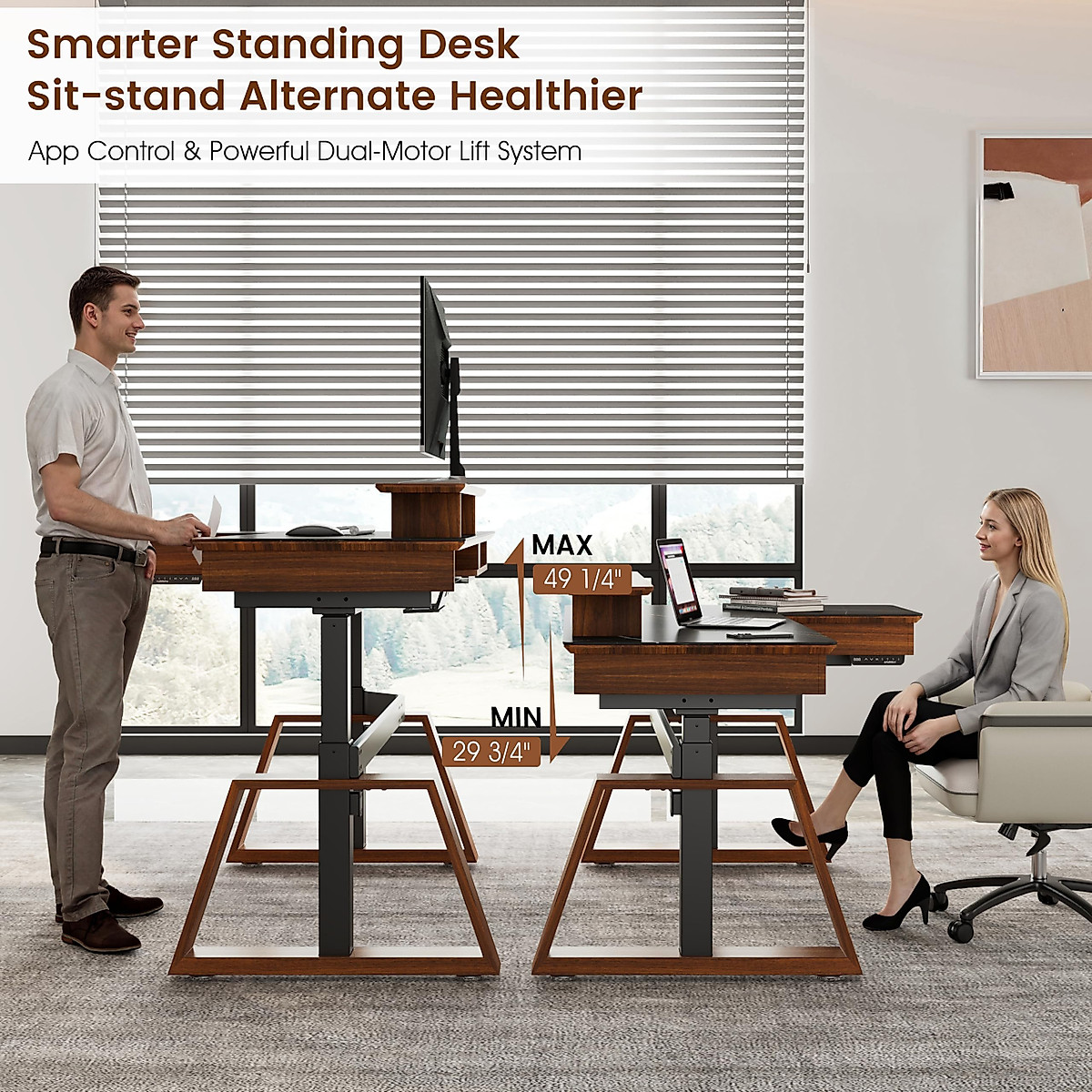 EUREKA ERGONOMIC Electric Standing Desk with Dual Drawers,63 Inches Height Adjustable L-Shaped Office Desk,Sit Stand Desk Executive Desk Computer Workstations with Monitor Stand,Left/Black