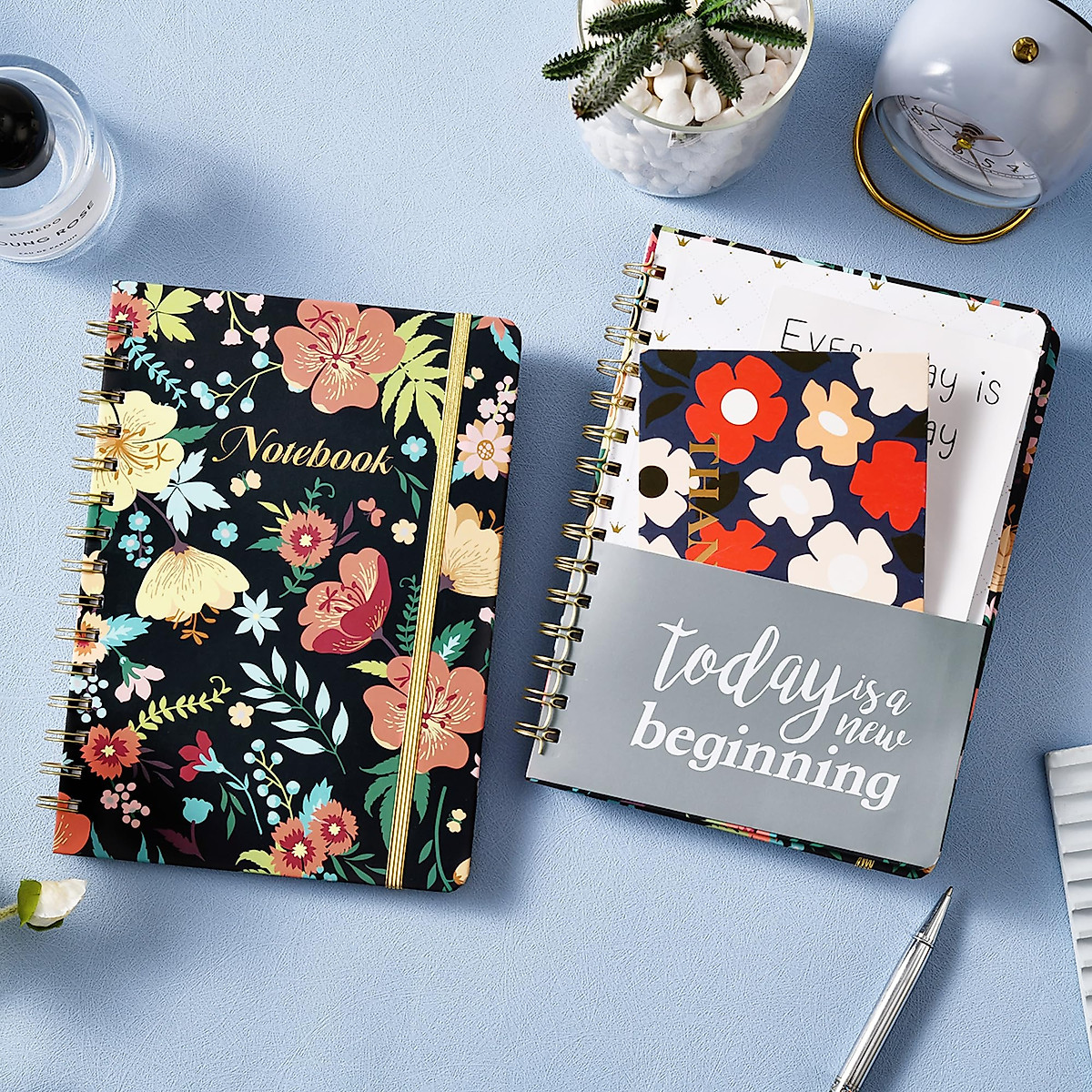 Shoparr Spiral Notebook – Spiral Journal for Women with Premium Thick Paper, 6" x 8.3", Hardcover Ruled Journal/Notebook with Back Pocket + Banded - Floral