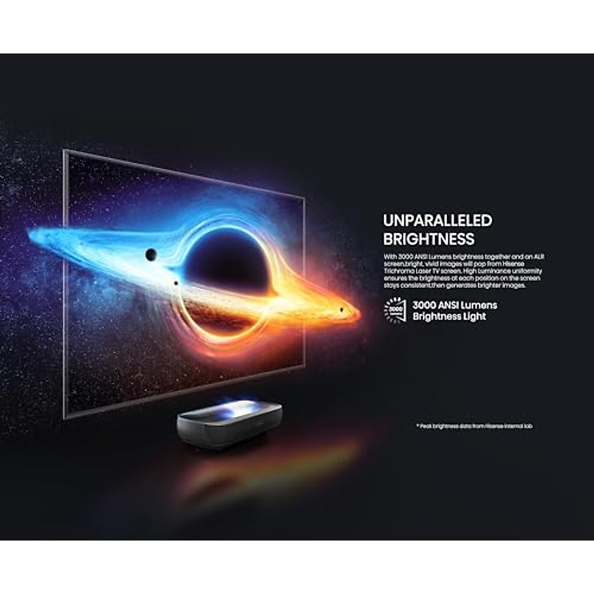 Hisense 100L9H Laser TV Trichroma Ultra Short Throw Projector with 100" ALR High Gain Screen, 4K UHD, 3000 ANSI Lumens, Dolby Vision & Atmos, HDR10, Google TV, Netflix