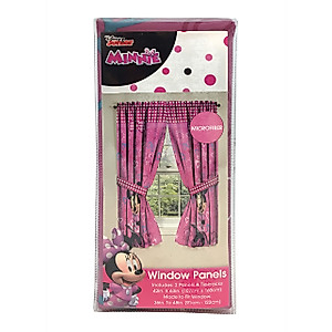 Jay Franco Kids Window Drapes - 4 Piece Curtain Set Includes 2 Tiebacks, Beautiful Bedding Room Décor and Easy Set Up, Pink - Minnie Mouse, 63 Inch
