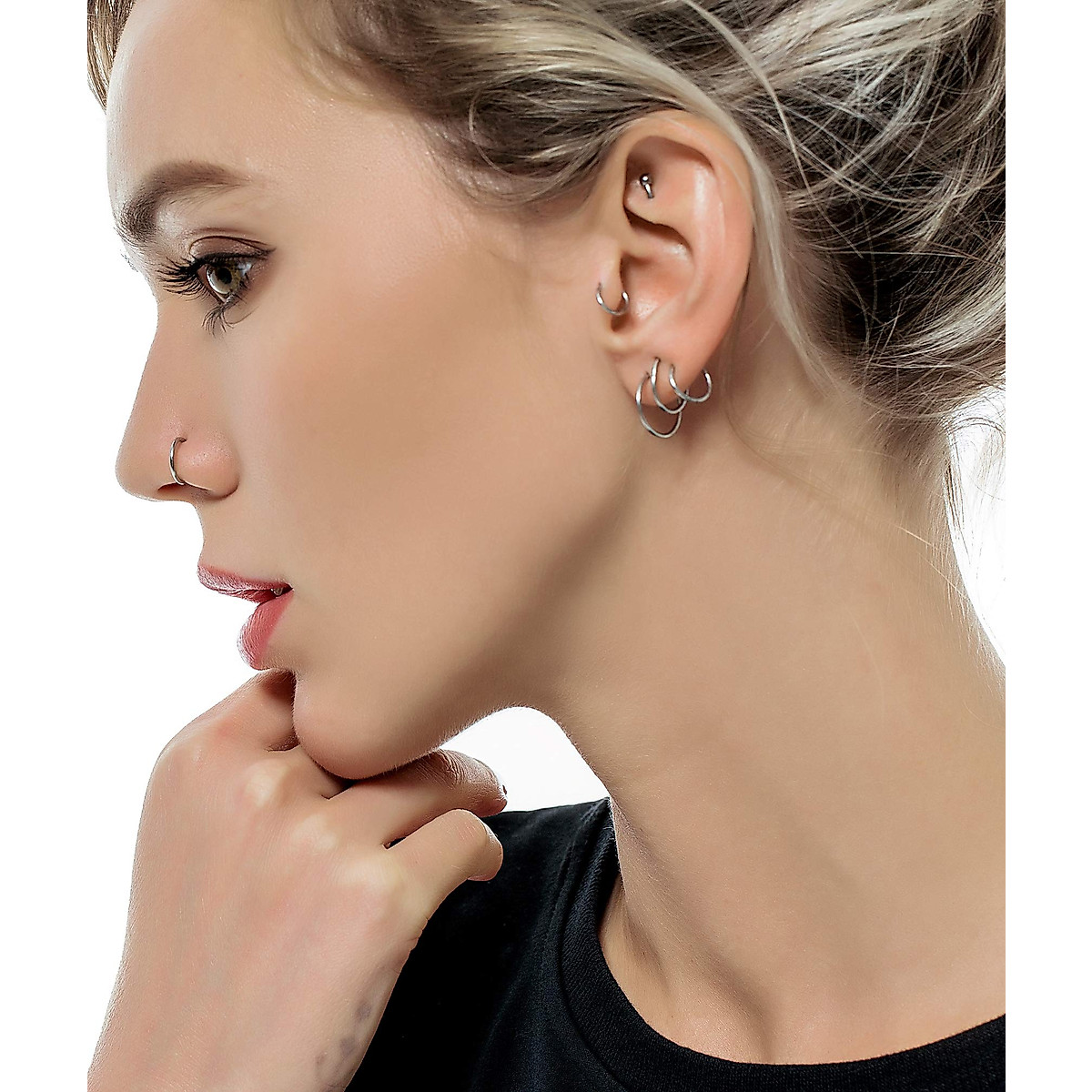 Tornito 8Pcs 18G Stainles Steel Clicker Ring Seamless Lip Nose Daith Cartilage Helix Tragus Hoop Ring