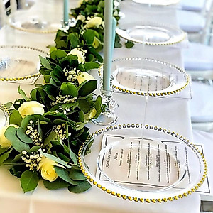 Efavormart 6 Pack 12" Gold Clear Acrylic Round Charger Plates With Beaded Rim Dinner Charger Plates