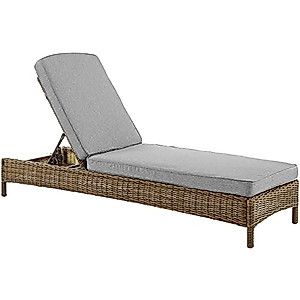 Crosley Furniture Bradenton Reclining Wicker Outdoor Chaise Lounge Chair for Patio, Deck, Backyard, Poolside, Weathered Brown with Gray Cushions