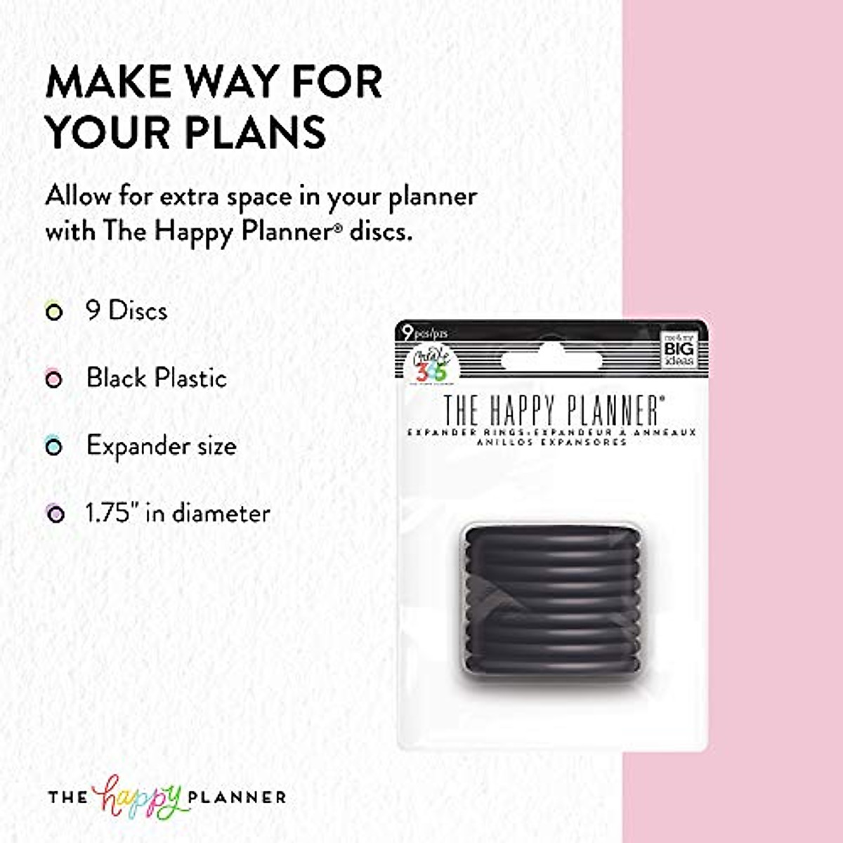 me & my BIG ideas Plastic Expander Discs, Black - The Happy Planner Scrapbooking Supplies - Add Extra Pages, Notes & Artwork - Create More Space for Notebooks, Planners & Journals - Expander Size