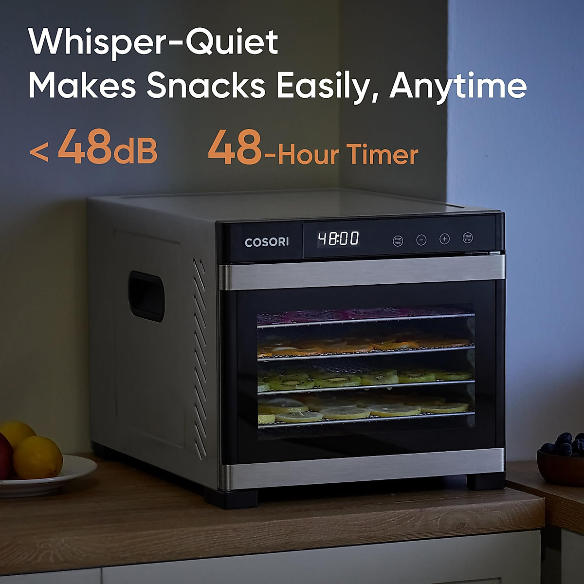 COSORI Food Dehydrator (50 Recipes) for Jerky, Vegetables Fruit, Meat, Dog Treats, Herbs, and Yogurt, Dryer Machine with Temperature Control, 6 Stainless Steel Trays, Rear-Mounted Fan, Silver