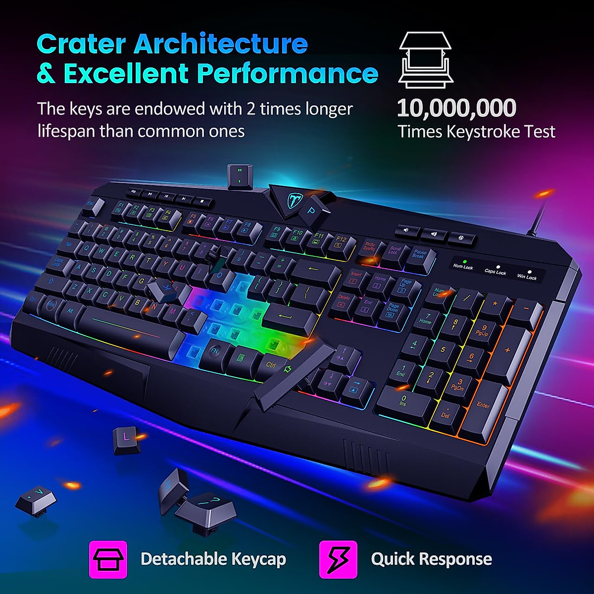 Dacoity TKL Mechanical Gaming Keyboard, RGB LED Rainbow Backlit 60% Keyboard with Blue Switches, 27 LED Lighting Modes, 100% Anti-Ghosting, 87 Keys Wired Tenkeyless Keyboard for Windows PC MAC Games