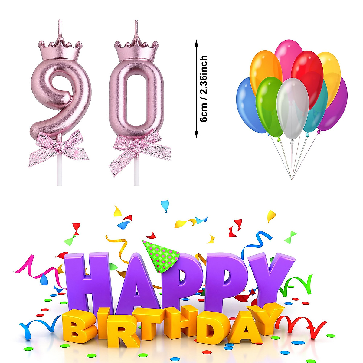 VSHILI 90th Birthday Candles, Rose Gold 90 Year Old Number Birthday Candles for Men Women, Happy Birthday Party Cake Topper Decoration Gifts for 90th Wedding Anniversary Celebration