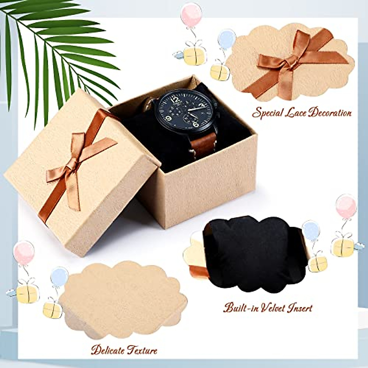12 Pieces Small Gift Boxes 3.5 Inch Necklace Earring Ring Box Bow Cardboard Jewelry Box Watch Box with Velvet Insert Lids for Keychain