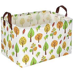 Essme Rectangular Kids Storage Baskets,Toy Baskets,Nursery Storage Bins Organizer with Handles for Forest Decor,Woodlang Basket,Green Box,Gift Basket.(Tree)