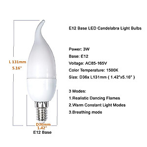 QLEE Led Flame Bulb E12 Candelabra Flame Bulbs 3 Watt 3 Mode LED Chandelier Bulb Flame Light Warm White Candle Light for Festival Hotel Bar Party Celebration Events Christmas Decorations