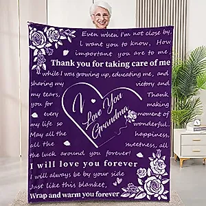 Gifts for Grandma, Birthday Gifts for Grandma, I Love You Grandma Gift Blanket, with Printed Blanket, Unique Grandma Gift from Granddaughter or Grandson, Thanksgiving, Christmas (Purple)