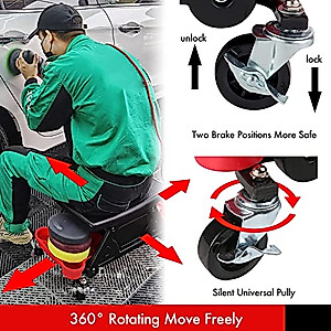 Flieeya Mechanic Stool Heavy Duty Roller Mechanics Seat Creeper Seat Garage Roller Car Detailing Stool Seat Garage Seats with Slide Out Tool Trays and Drawer, Brake Stool, 300 LB Capacity