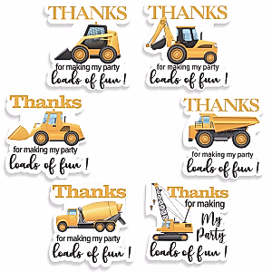 Construction Thank You Stickers,Construction Trucks Shower Thank You Stickers Labels,Construction Party Stickers for Construction Theme Shower Birthday Party Favor Label Decorations