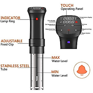 Fityou Sous Vide Cooker 1100W, Thermal Immersion Circulator with Recipe and Adjustable Clamp, Sous Vide Heater with Accurate Temperature & Digital Timer, Ultra Quiet Stainless Steel