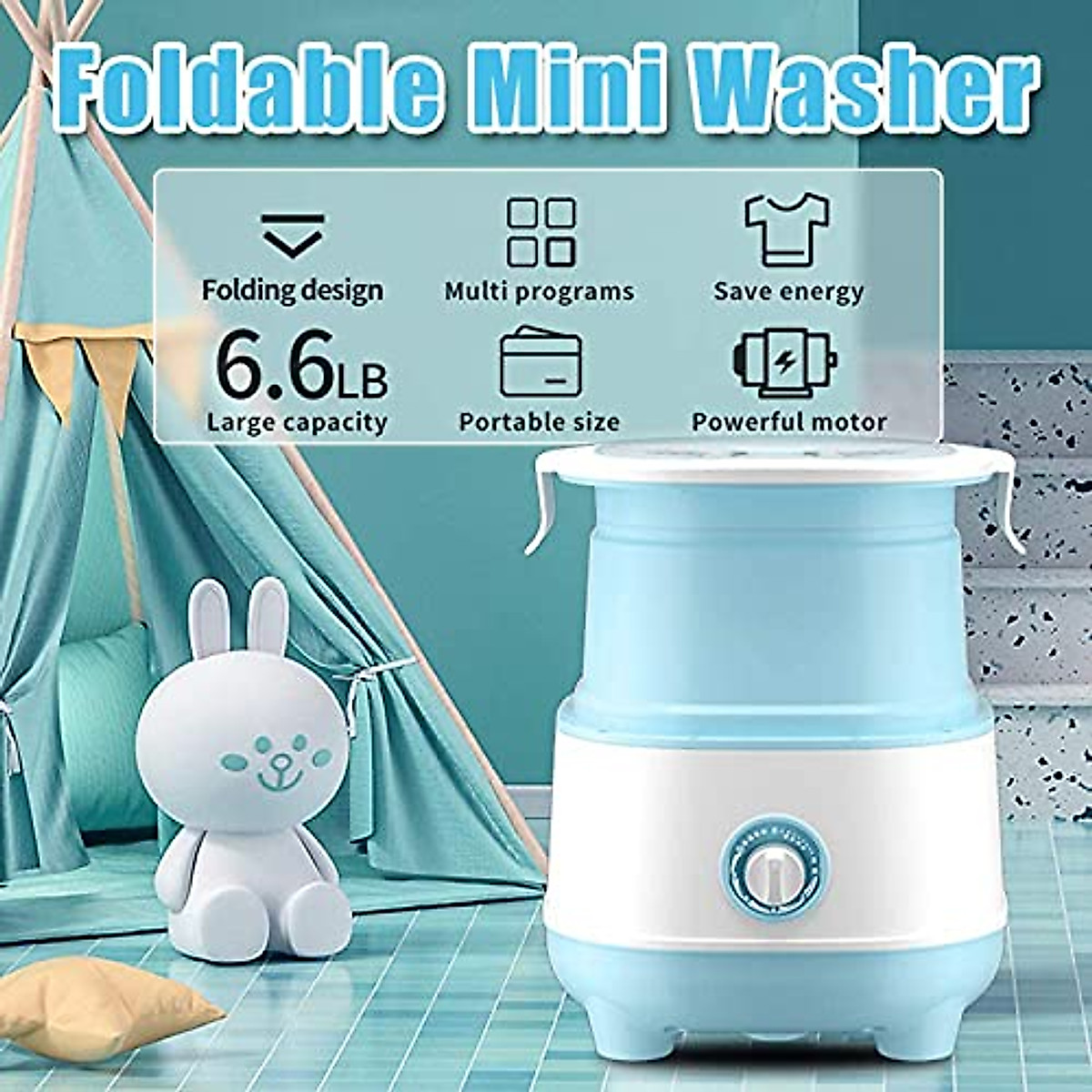 Foldable Portable Mini Washing Machine and Dryer, 10 Min Fast Washer and 3 Min Rotate Drying, 6.6 Lb Capacity Save Water and Energy,Green