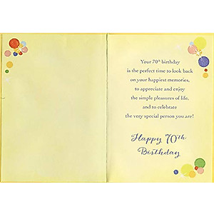 Designer Greetings 70th Inside Die Cut Window on Light Yellow Background Age 70 / 70th Birthday Card