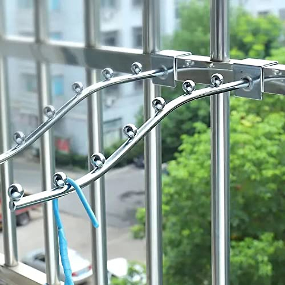 UtySty 2 Pack Mini Clothes Drying Rack Stainless Steel Stick Clothing Laundry Holder Organizer for Balcony Window Guard Attachement Indoor Outdoor Wardrobe Bathroom Door Bedside Hanging Hooks