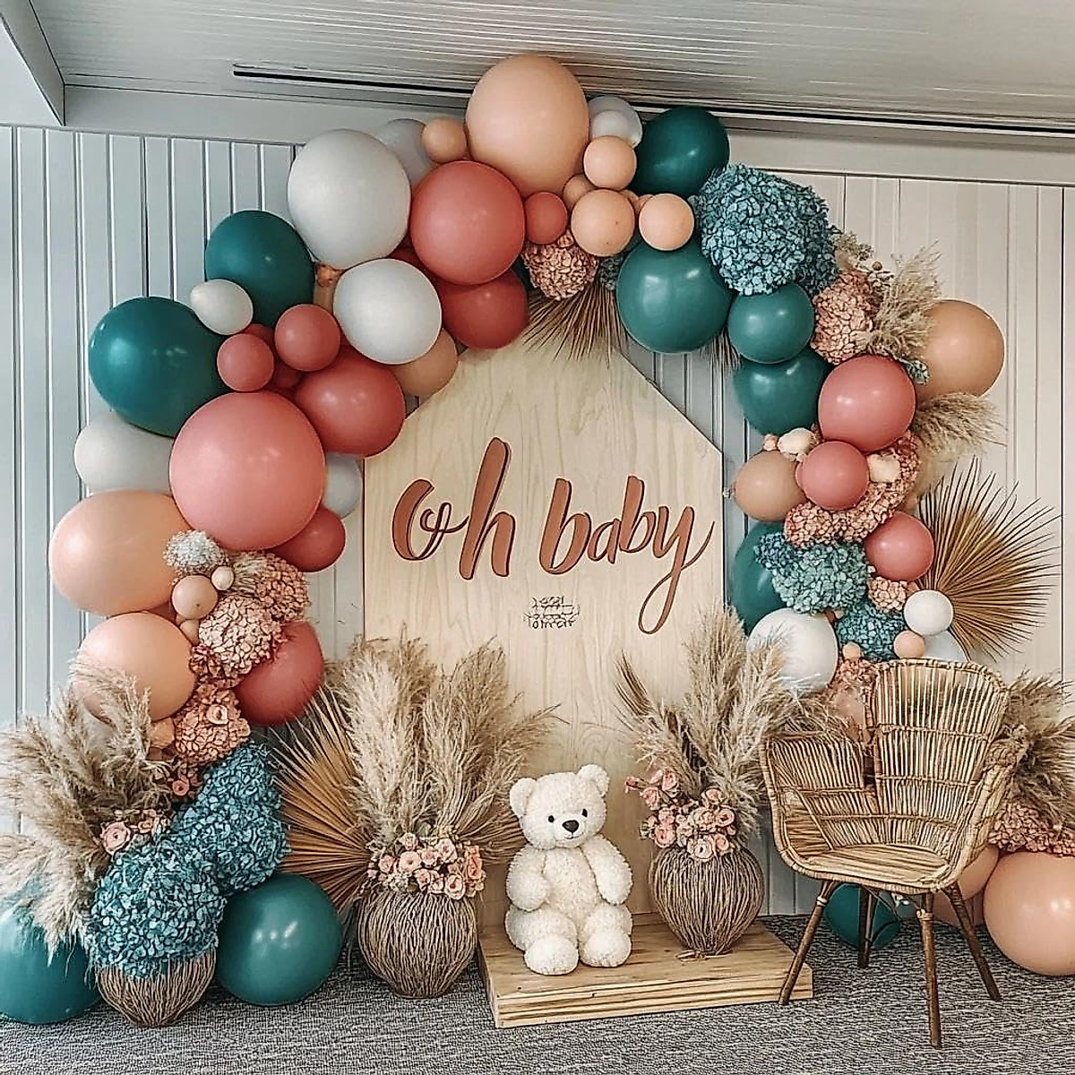 Dusty Pink Blue Balloon Garland Double Stuffed Rose Peach White Balloons Retro Pink Balloon Latex Dusty Blue Balloon Arch Kit For Gender Reveal Baby Shower Birthday Party Decorations