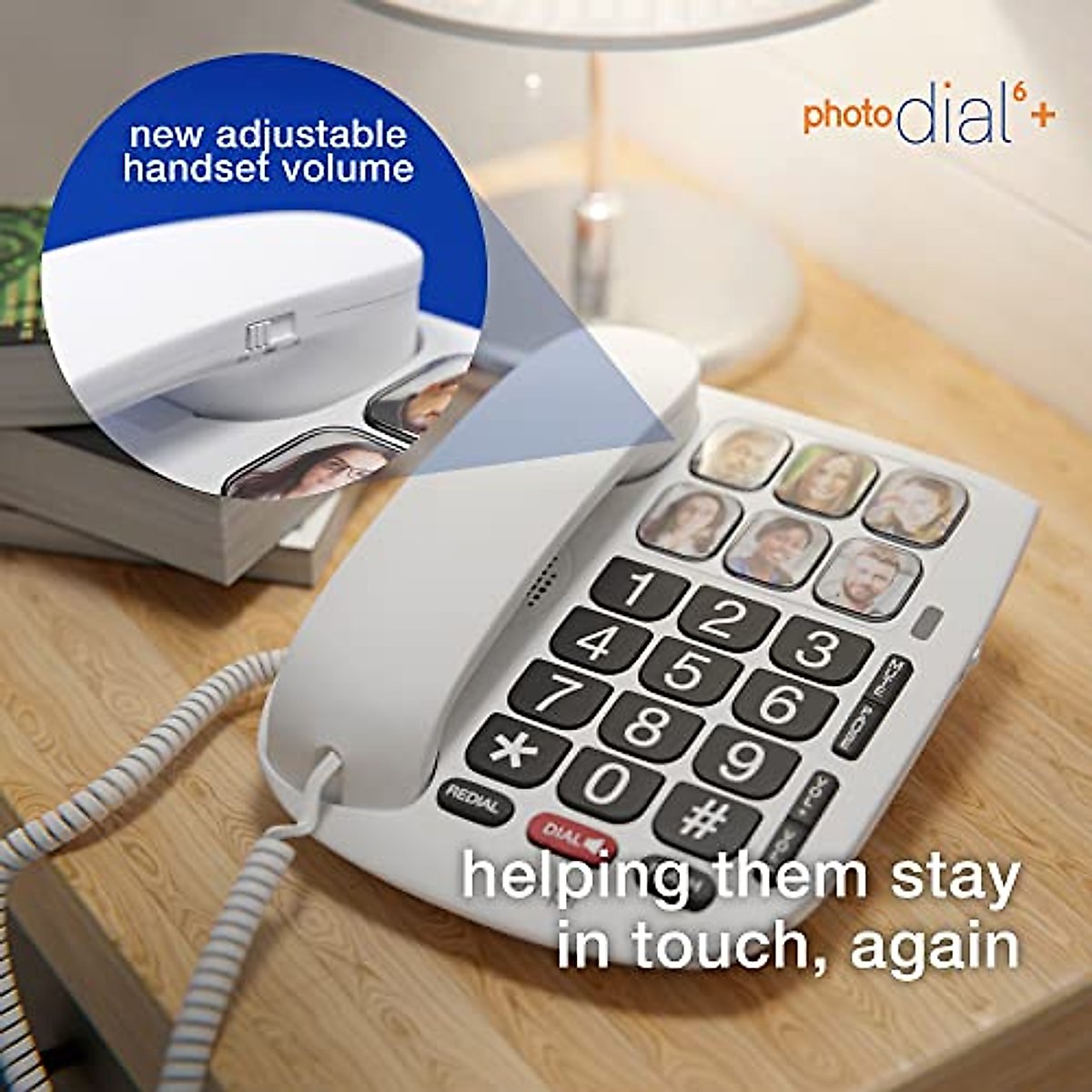 SMPL Hands-Free Dial Photo Memory Corded Phone, One-Touch Dialing, Large Buttons, Flashing Alerts, Durable, Perfect for Seniors, Alzheimer's, Dementia (6 Image | Amplify Switch)