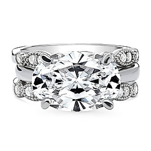 BERRICLE Sterling Silver East-West Wedding Engagement Rings Cubic Zirconia CZ Solitaire Ring Set for Women, Rhodium Plated Size 7