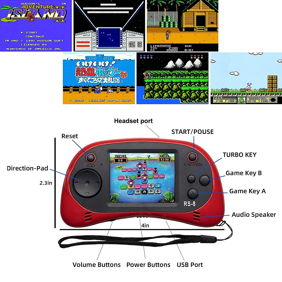 MJKJ Portable Handheld Game Console for Kids, Mini Travel Game Console 2.5-Inch LCD Screen Built-in 200 Classic Game Handheld Video Console Supports AV/TV, Game Boy Favorite (Red)