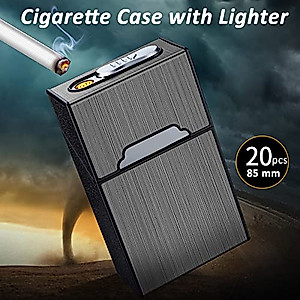 Cigarette Case Full Pack 20 Regular Cigarettes Box with USB Lighter Rechargeable Flameless Windproof Moisture-Proof Portable (Black)