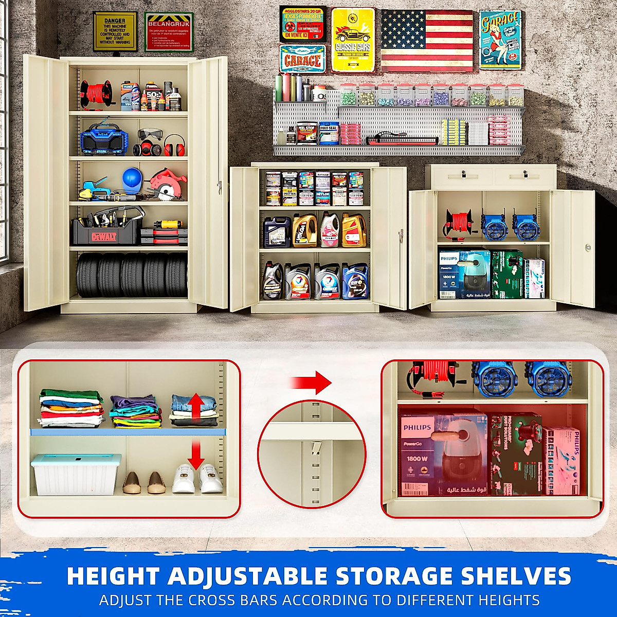 Superday Locking Metal Cabinet 72"×36"×18", Tall Storage Cabinet with 2 Doors and 4 Shelves, Large Metal Steel Utility Cabinet for Garage Tool Office File Pantry (Putty)