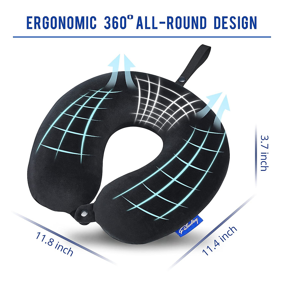 Fabuday Memory Foam Travel Pillows for Airplanes - Neck Pillow for Traveling with Attachable Snap Strap Soft Washable Cover, Flight Pillow for Sleeping, Car, Home, Office, Black