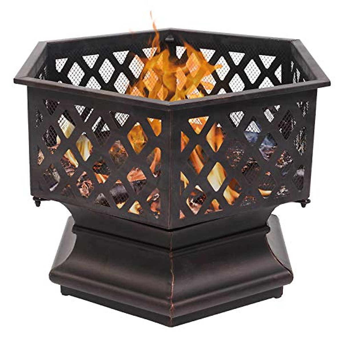 Fire Pits 22" Multifunctional Fire Pit Bowl, Hexagonal Shaped Iron Burning Outdoor Firepit Steel BBQ Grill Fire Bowl for Camping Patio Backyard Garden Picnic Bonfire