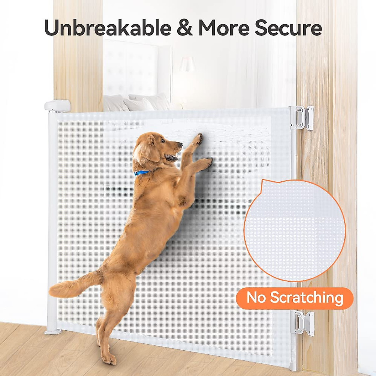 COMOMY Retractable Baby Gate for Stairs, 0-71" Mesh Dog Gate for House Doorways Hallways, 33" Tall Extra Wide Child Safety Gate for Kids Pets, Indoor and Outdoor (White)