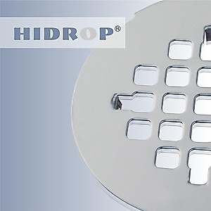 Chrome Plated Snap-in Shower Floor Drain Cover,Hidrop 4-1/4" OD Round Shower Strainer Grid, Easy-to-Install Replacement Cover Stainless Steel…