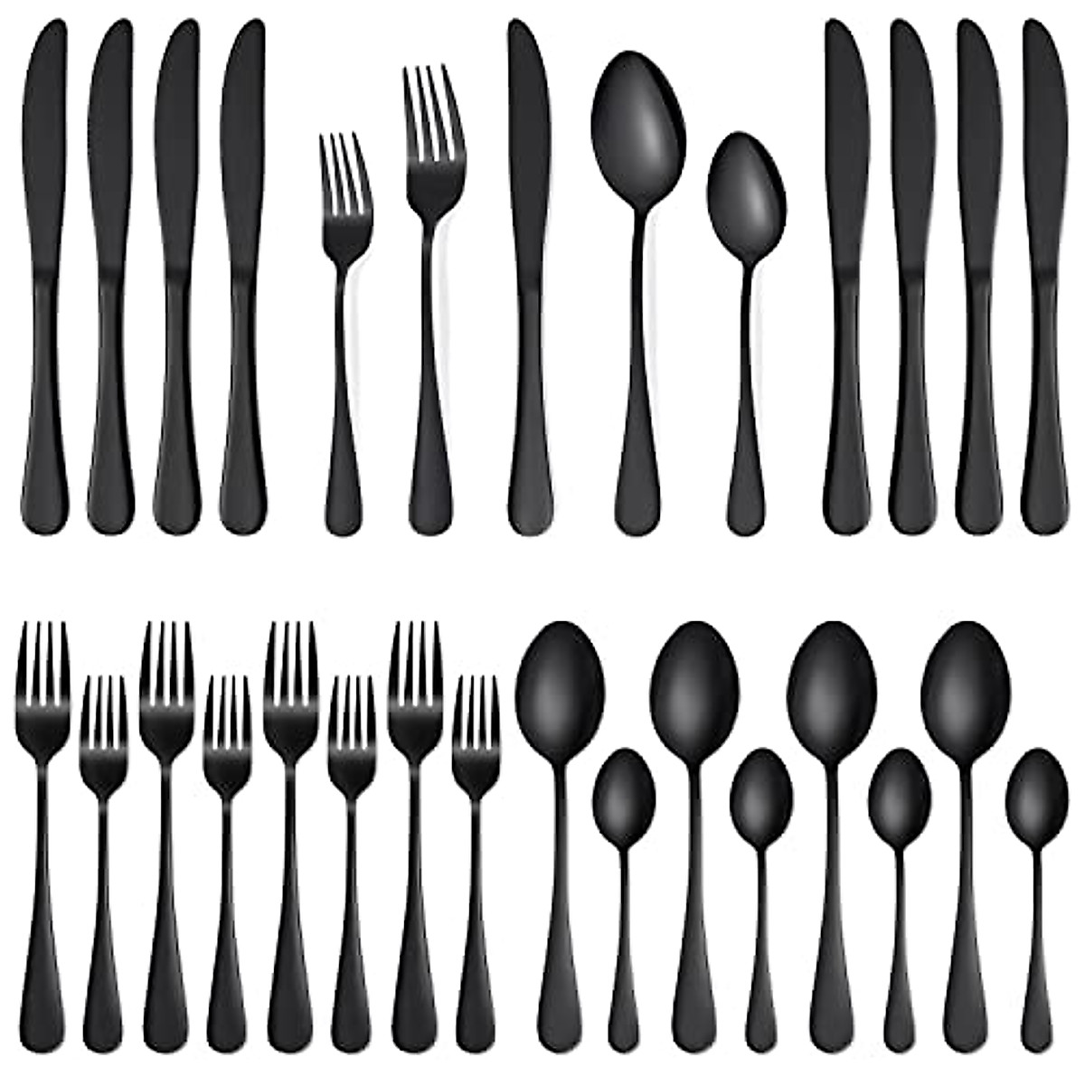 20 Piece Black Silverware Set Service for 4, Stainless Steel Flatware Utensils Set, Black Cutlery Set Knives Spoons and Forks Set, Mirror Polished, Dishwasher Safe