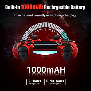 PYMENA Wireless Controller for PS4, Audio Function Bluetooth Gamepad for PS4/Pro/Slim Camo Red