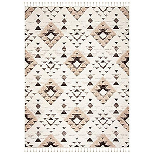 SAFAVIEH Moroccan Tassel Shag Collection Area Rug - 6'7" x 9'2", Ivory & Brown, Boho Design, Non-Shedding & Easy Care, 2-inch Thick Ideal for High Traffic Areas in Living Room, Bedroom (MTS688A)