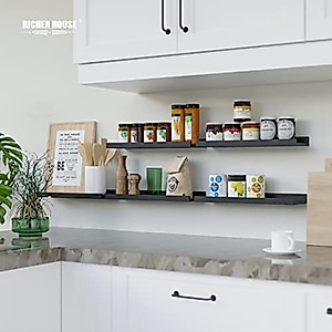 RICHER HOUSE 5 Set Floating Wall Mounted Shelves, Black Shelves for Wall Decor, Modern Picture Ledge Shelf with Lip for Storage, Nursery, Bedroom, Living Room, Bathroom - Black