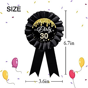 Dirty 30 Pin, Happy 30th Birthday Tinplate Badge Pin, 30 Years Old Birthday Black Corsage Rosette Button Pin Party Decorations - 1Pcs