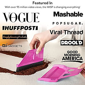 miniWISP Small Broom and Dustpan Set for Home, Hand Broom Pet Hair Remover Brush, Indoor Outdoor Household Cleaning Set, 6'' Width, Pink